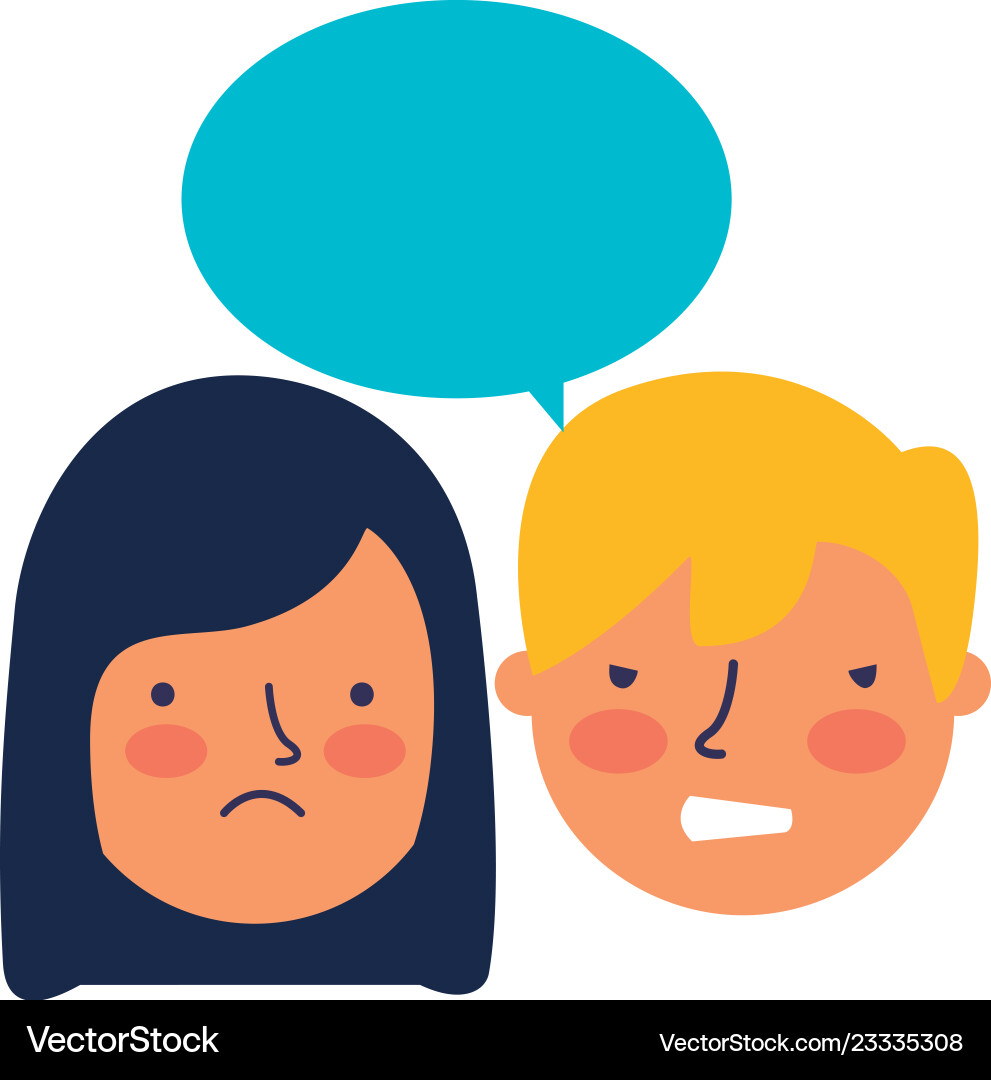 Boy and girl sad emotion speech bubble Royalty Free Vector