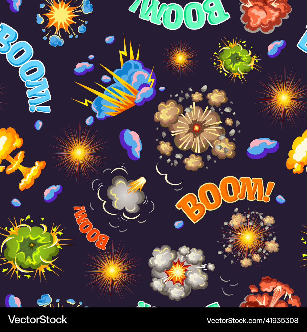 Comic style explosions seamless pattern Royalty Free Vector
