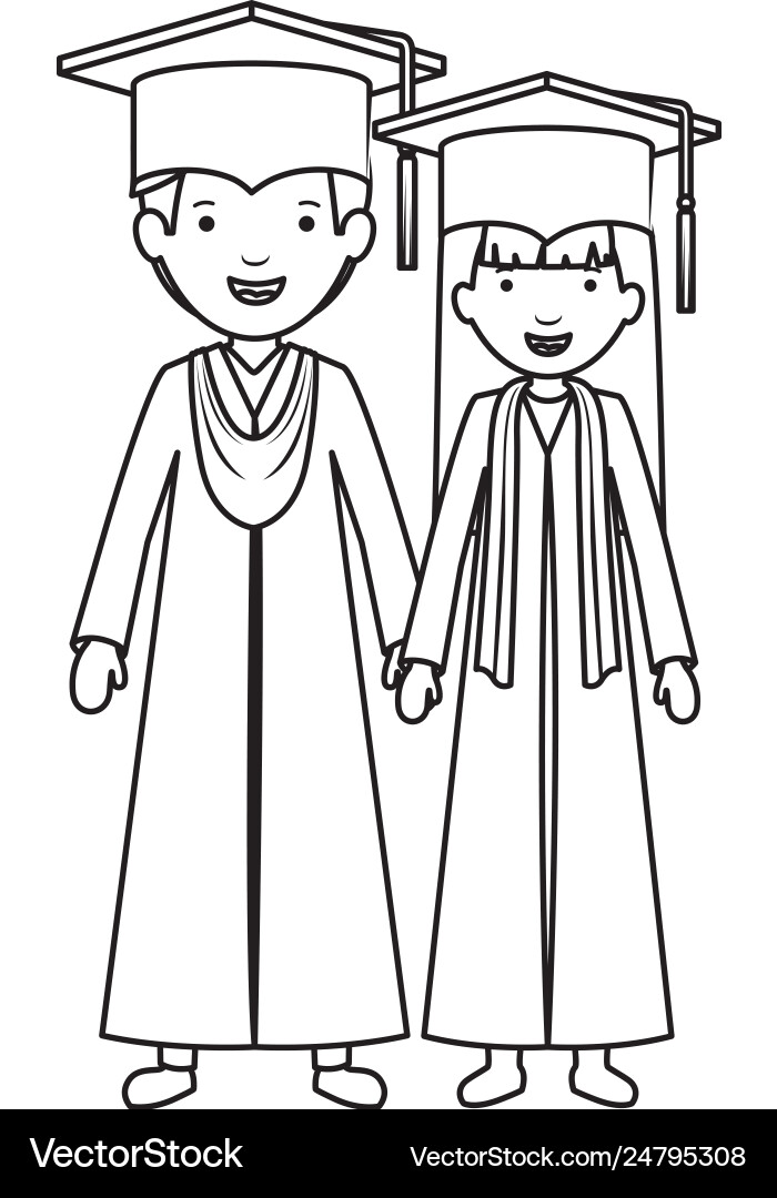 Couple graduates with hats Royalty Free Vector Image