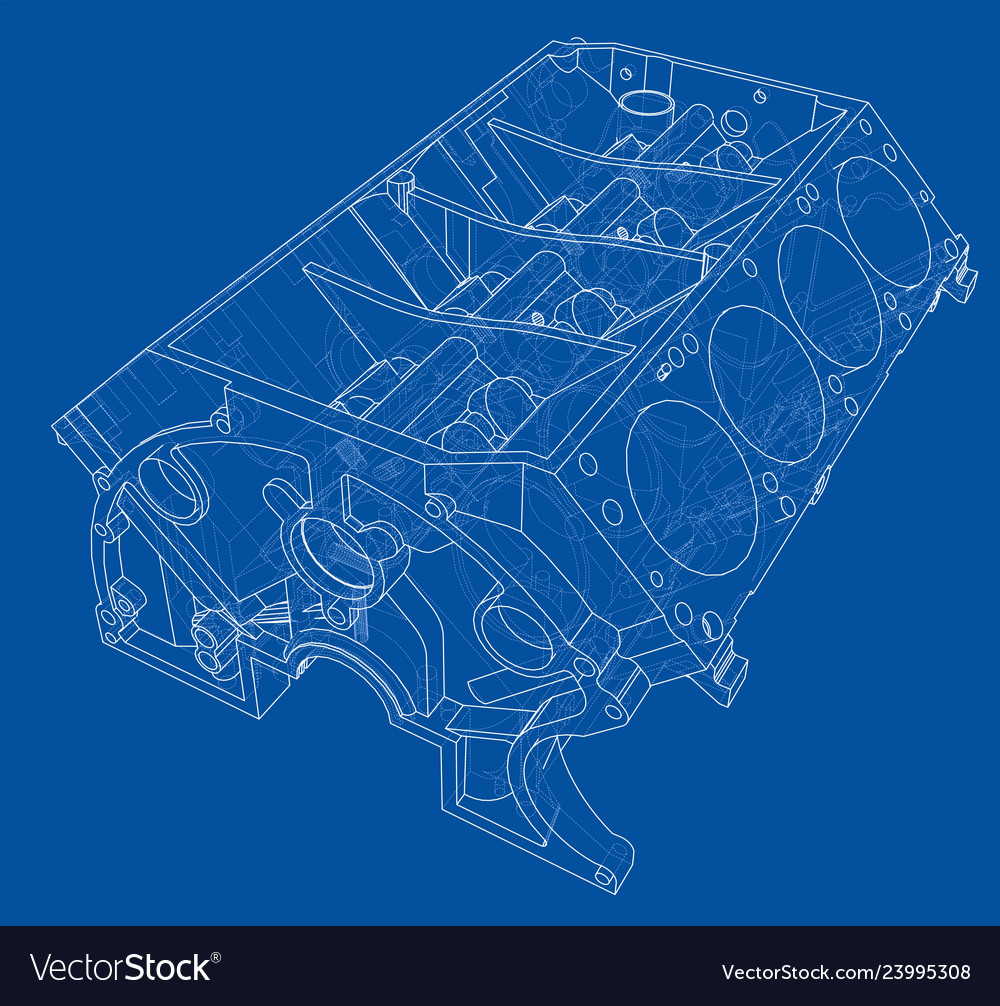 Engine block sketch rendering 3d Royalty Free Vector Image