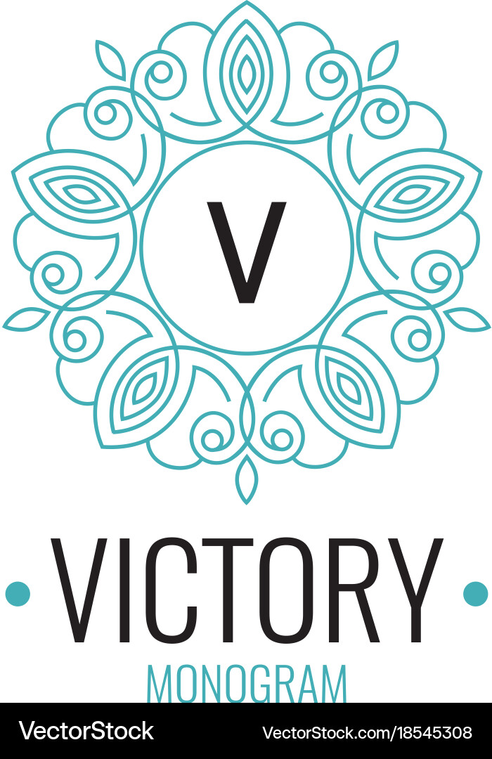 Round green emblem with letter v on white Vector Image