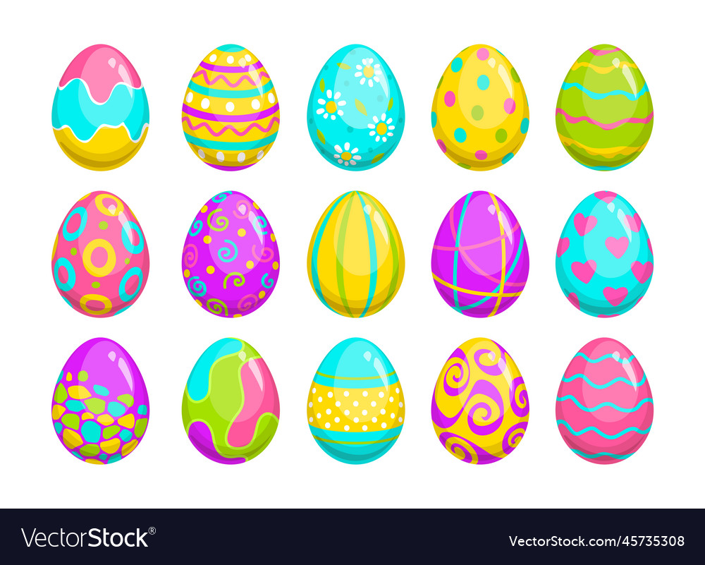 Set of colored eggs in cartoon style Royalty Free Vector