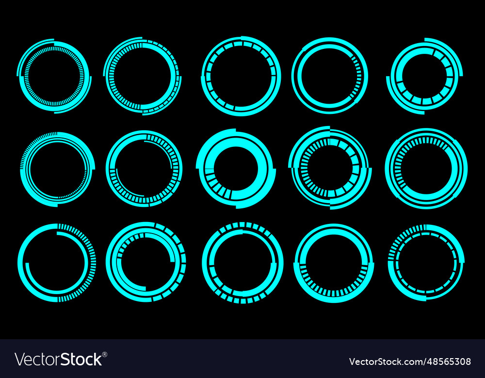 Set of sci fi blue circle user interface elements Vector Image
