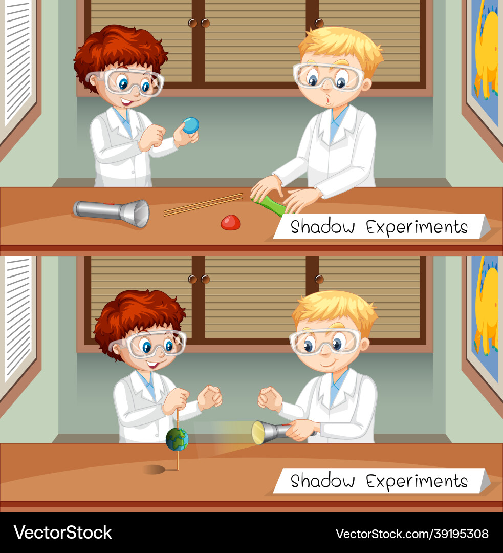 Shadow experiment with scientist kids cartoon Vector Image
