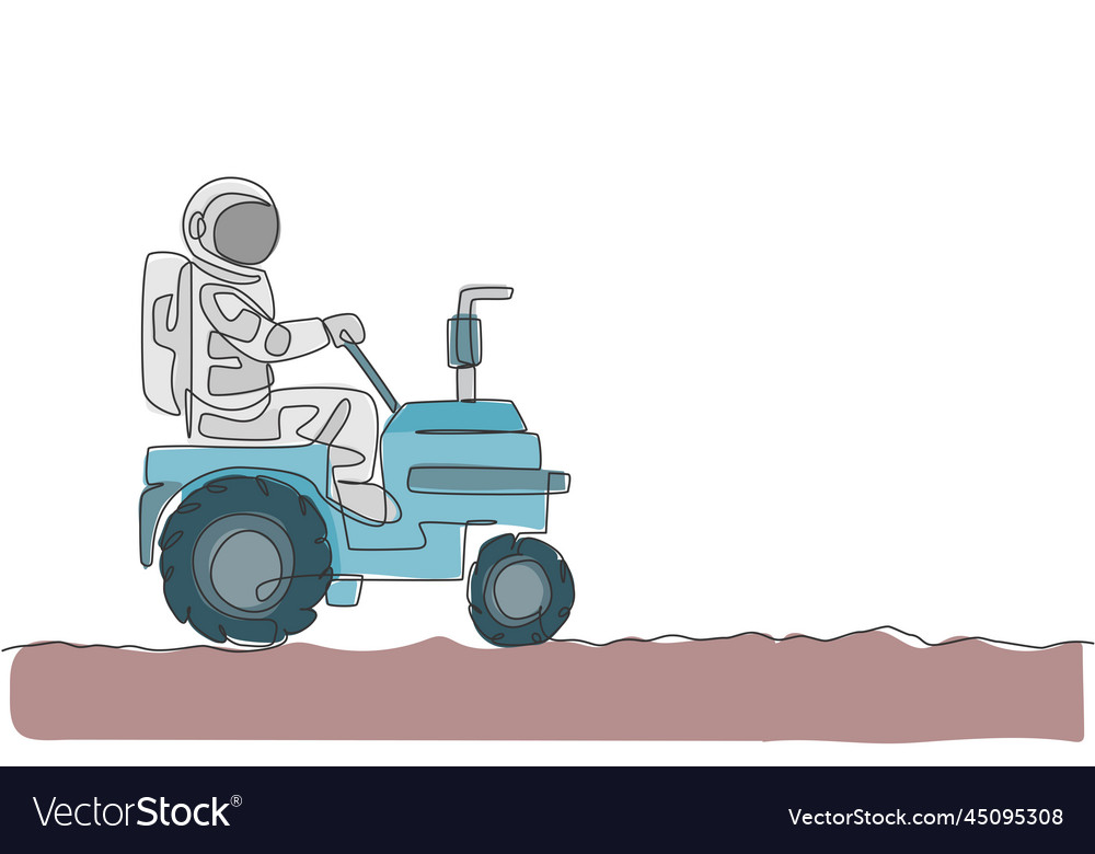 Single Continuous Line Drawing Of Cosmonaut Vector Image