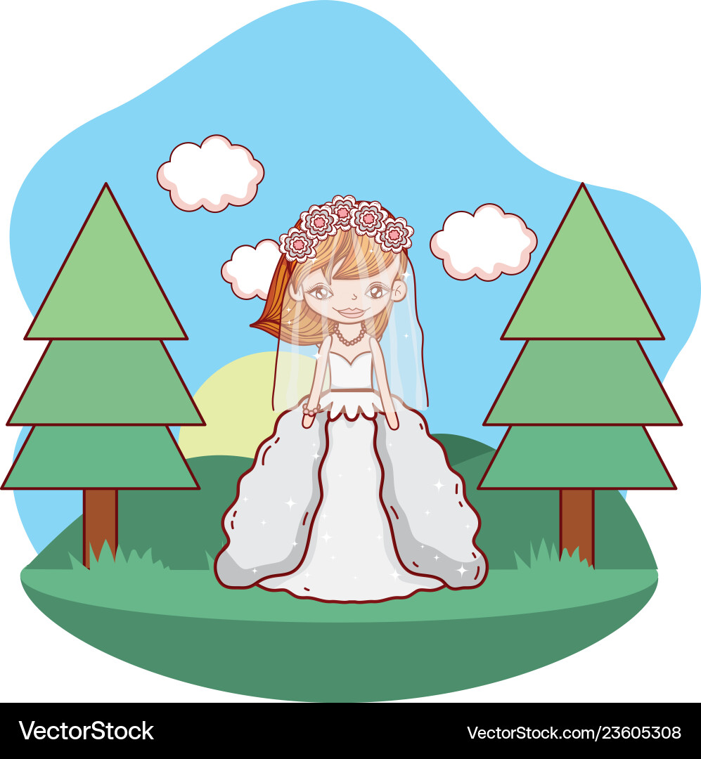 Young bride outdoors landscape cartoon Royalty Free Vector