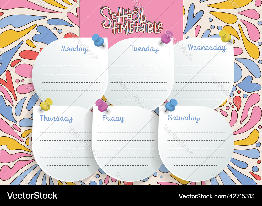 70s retro style kids school timetable template Vector Image