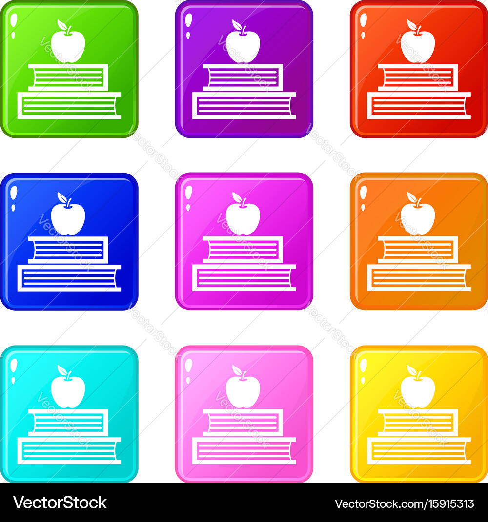 Books and apple icons 9 set Royalty Free Vector Image