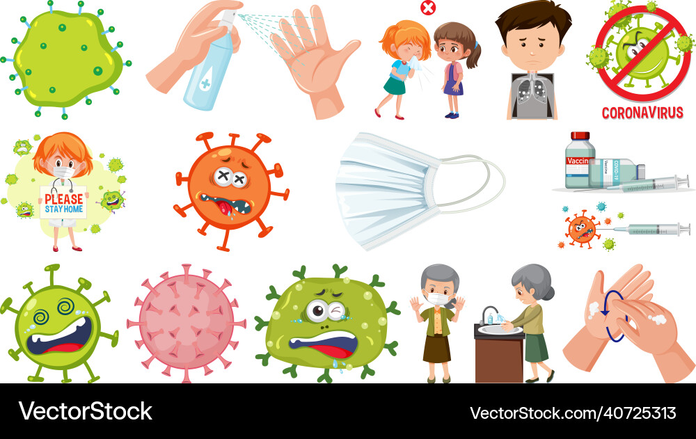 Cartoon character and coronavirus vaccination Vector Image