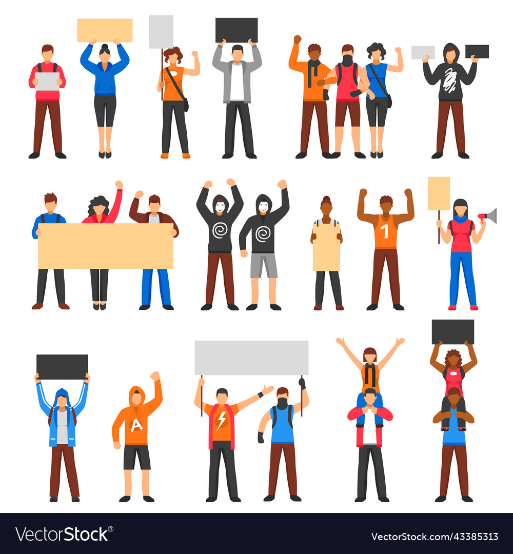 Cheering protesting crowd set Royalty Free Vector Image