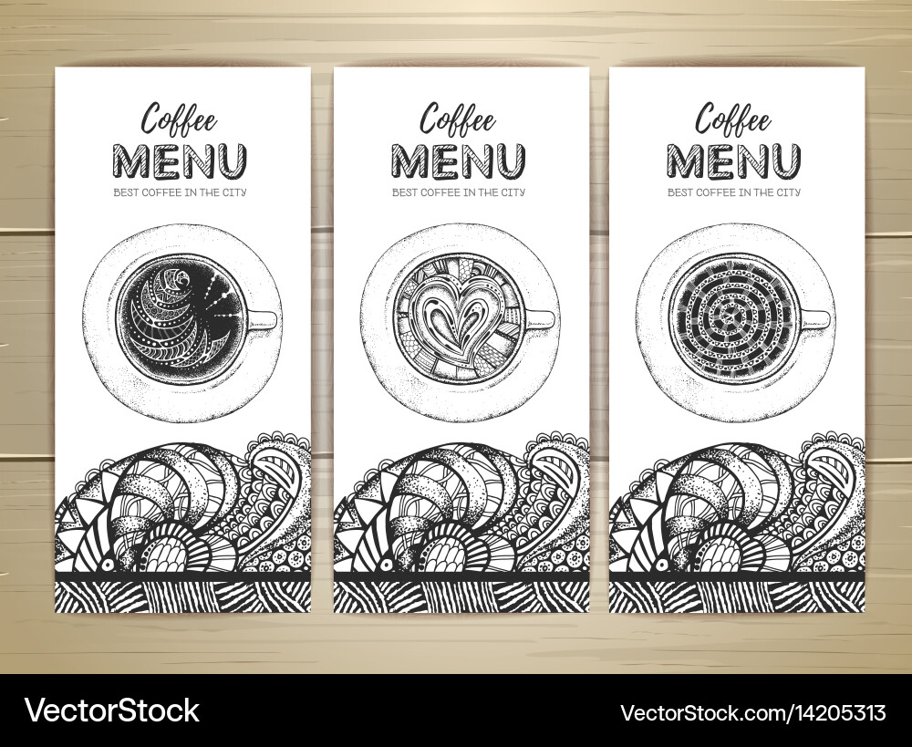 Coffee menu design sketch of cup Royalty Free Vector Image