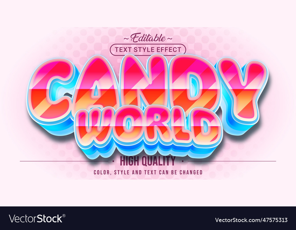 Editable text style effect - candy world Vector Image