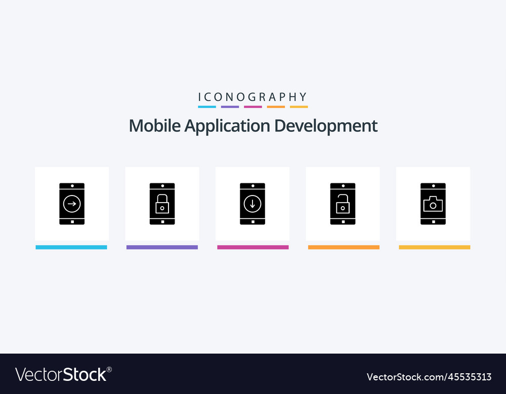 Mobile application development glyph 5 icon pack Vector Image