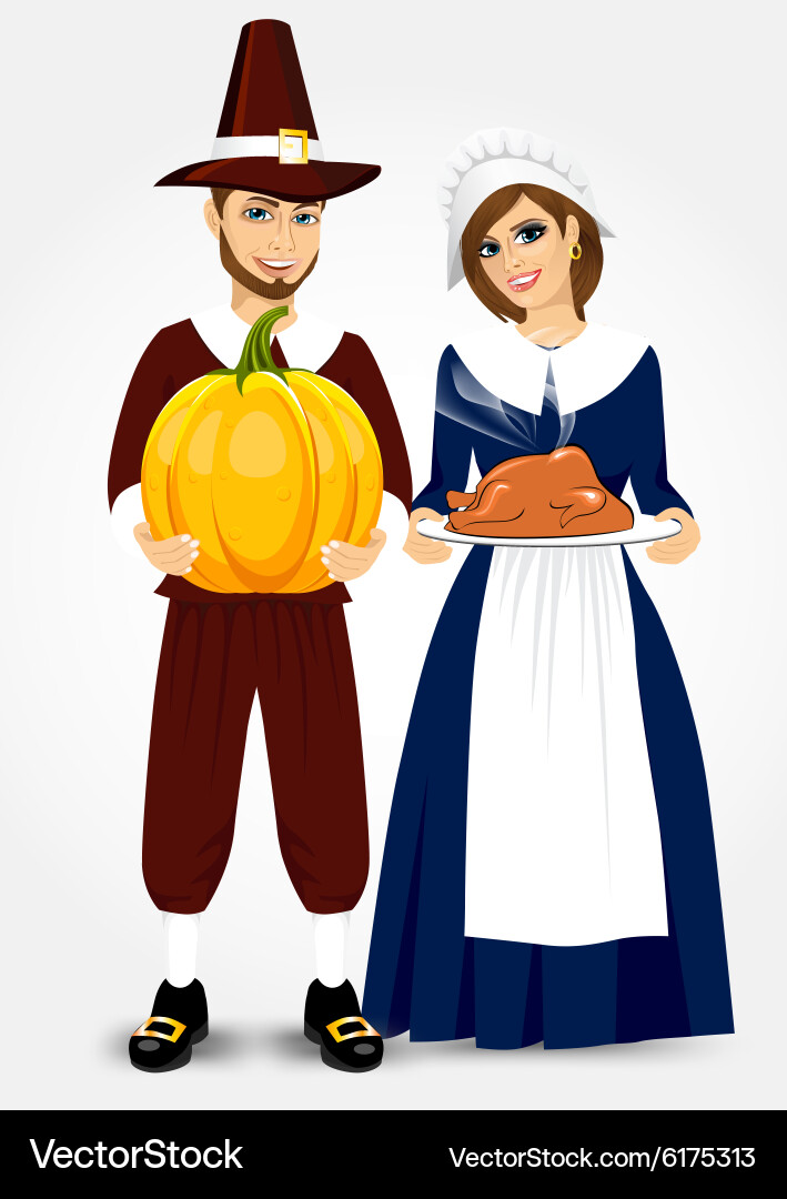 Pilgrim Family with Turkey Royalty Free Vector Image