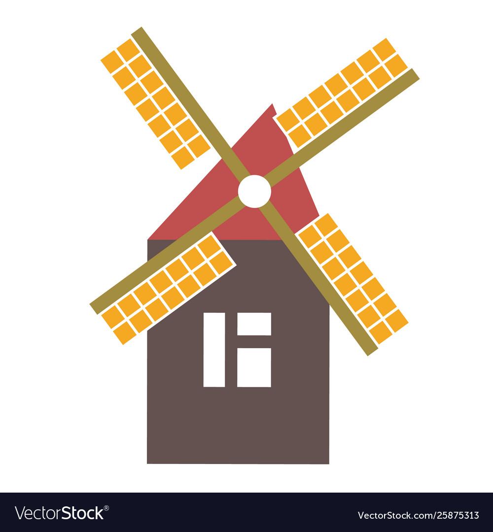 Windmill flat on white Royalty Free Vector Image