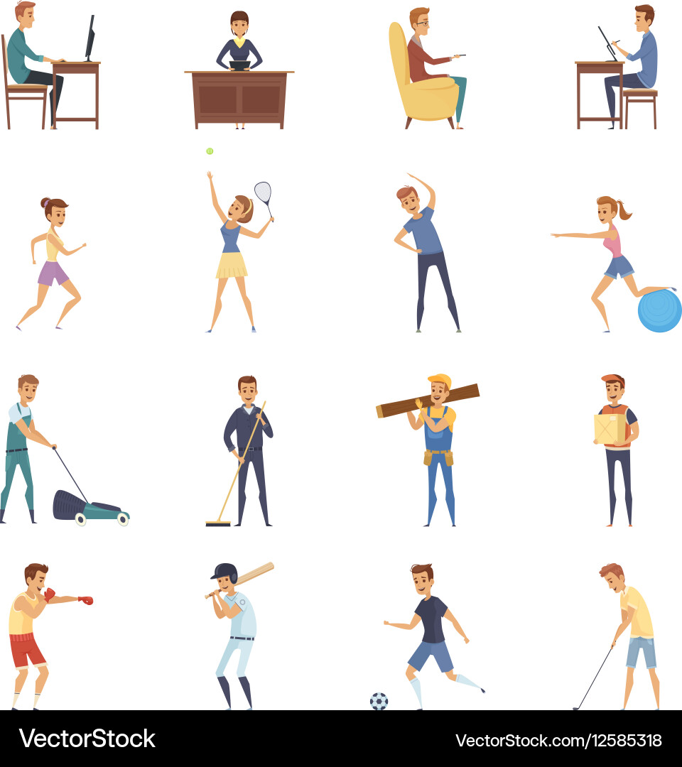 Active lifestyle character icons Royalty Free Vector Image
