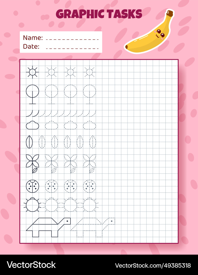 Graphic tasks by cells educational game for kids Vector Image