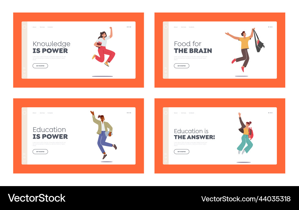 Happy students jumping landing page template set Vector Image