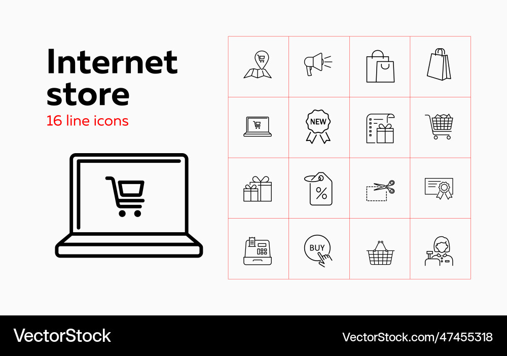 Internet store line icon set paper bag discount Vector Image