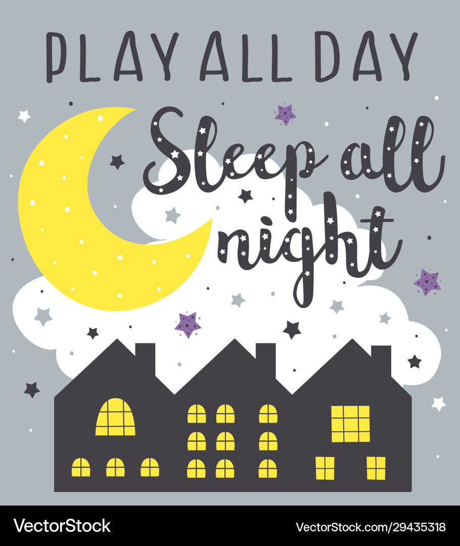 Poster with night houses Royalty Free Vector Image