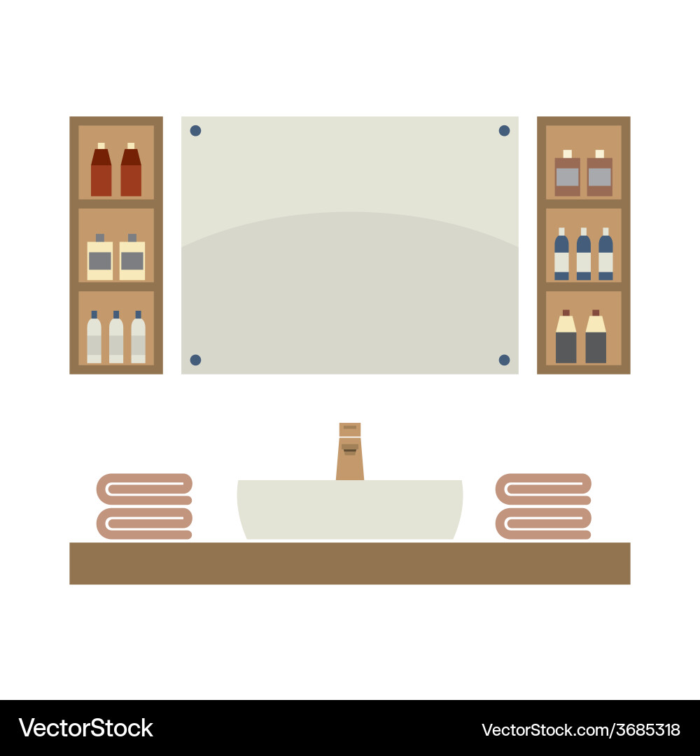 Single lavatory with mirrors and shelves Vector Image