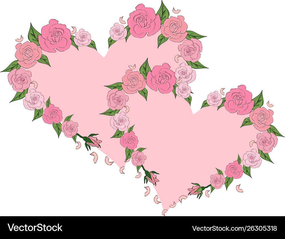 Two gentle hearts framed with roses wedding Vector Image