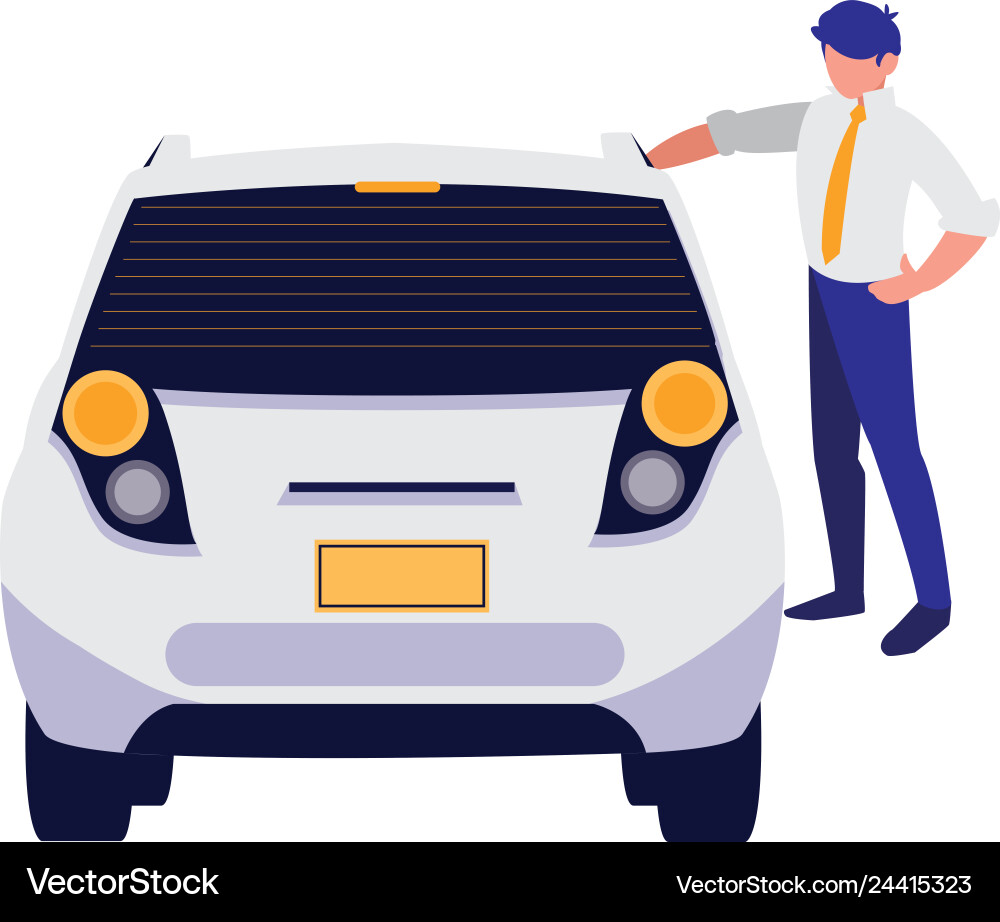 Businessman with car character Royalty Free Vector Image