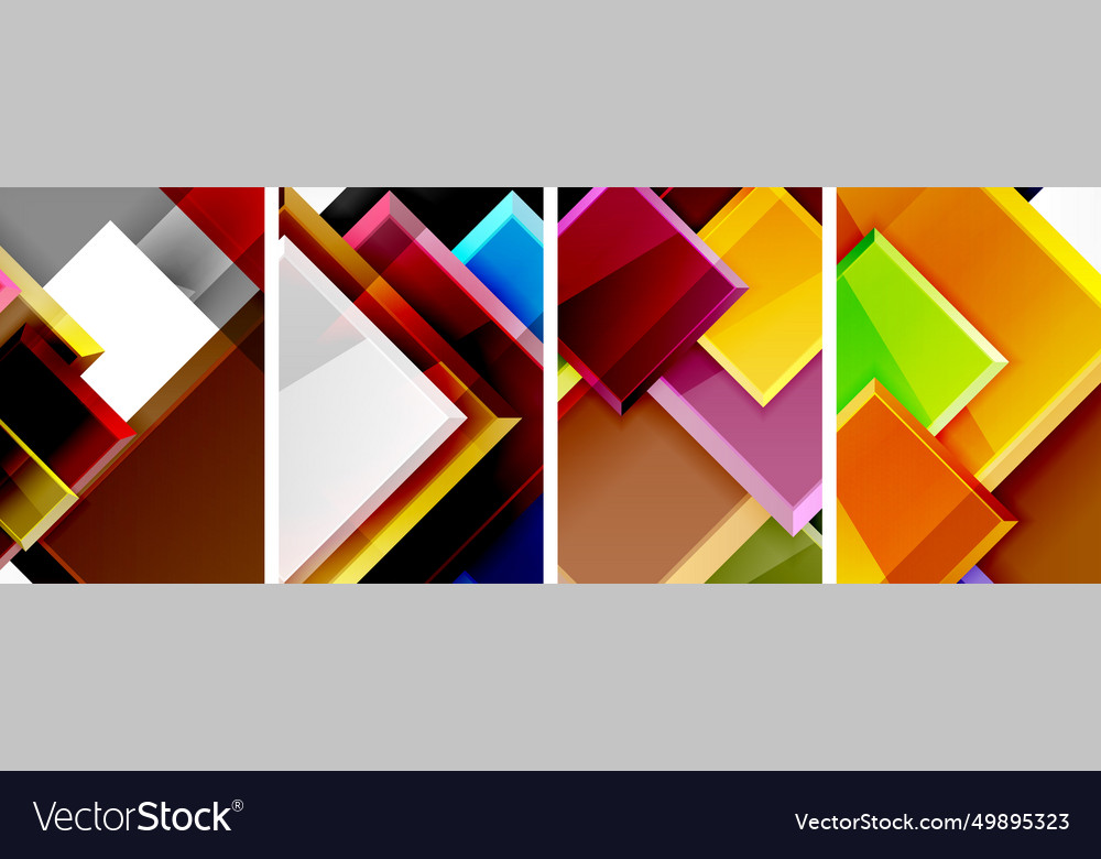 Color glass glossy square composition poster set Vector Image