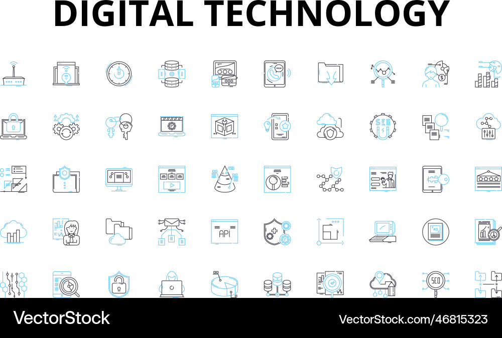 Digital technology linear icons set internet Vector Image