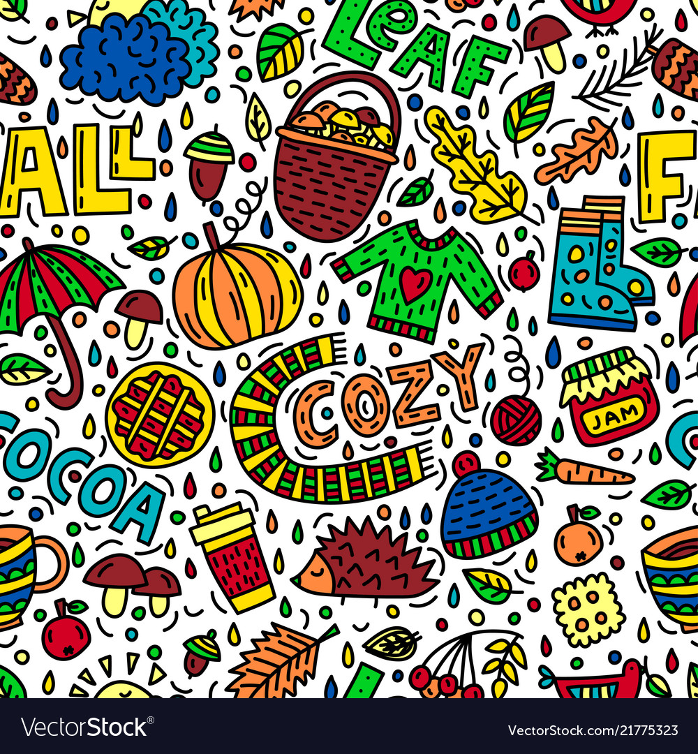 Fall doodle seamless pattern Royalty Free Vector Image