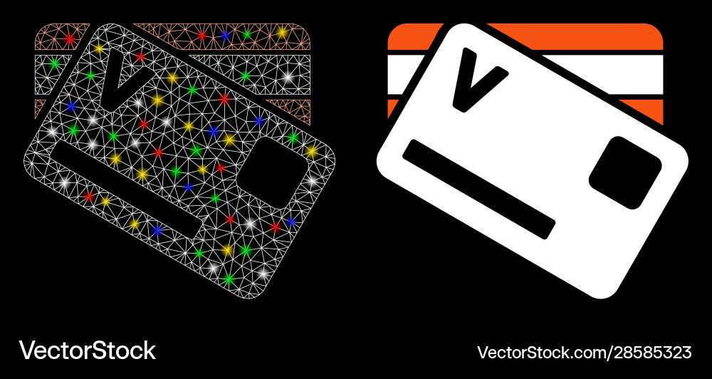 Glossy mesh network banking cards icon with flare Vector Image