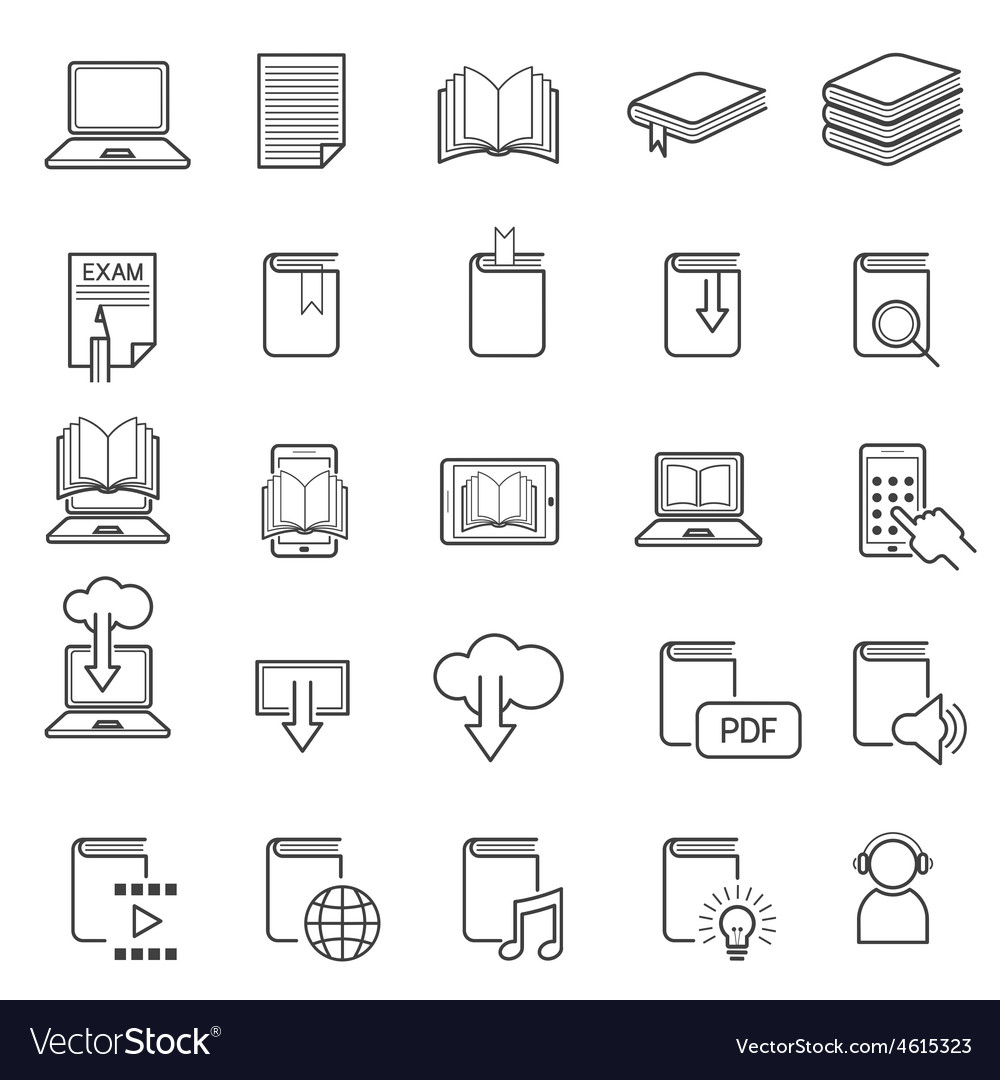 School online e-learning e-book book line icons Vector Image