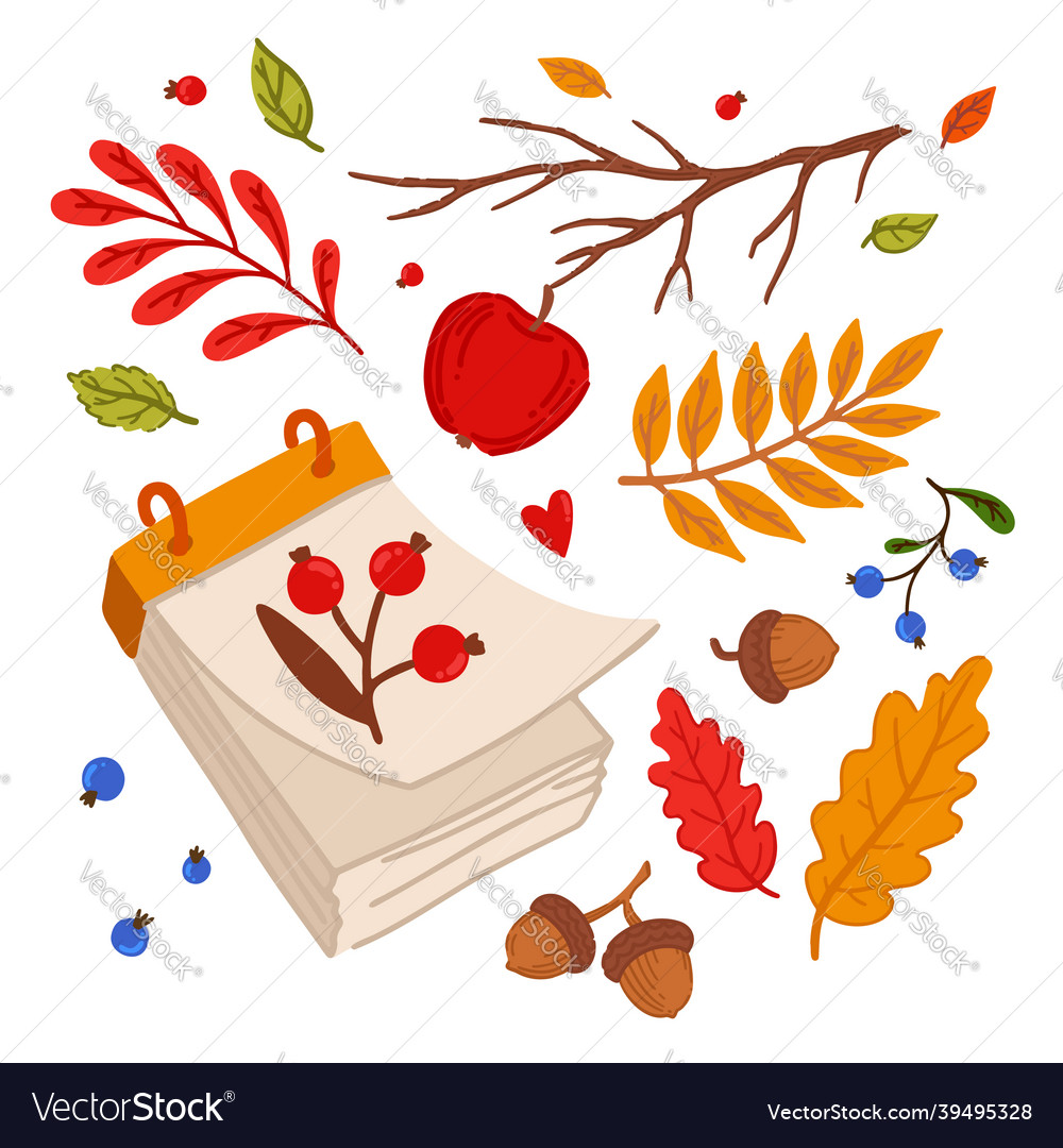 Cozy autumn elements loose-leaf calendar forest Vector Image