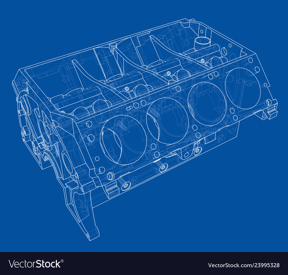 Engine block sketch rendering of 3d Royalty Free Vector