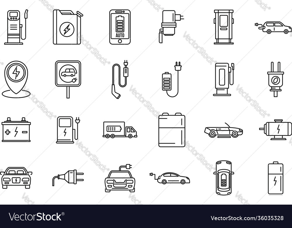 Service hybrid car icons set outline style Vector Image