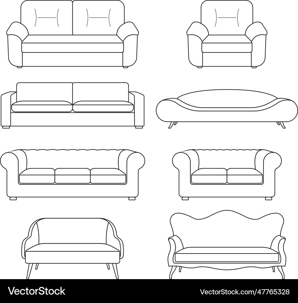 Sofa icon line set modern vintage and retro sofa Vector Image