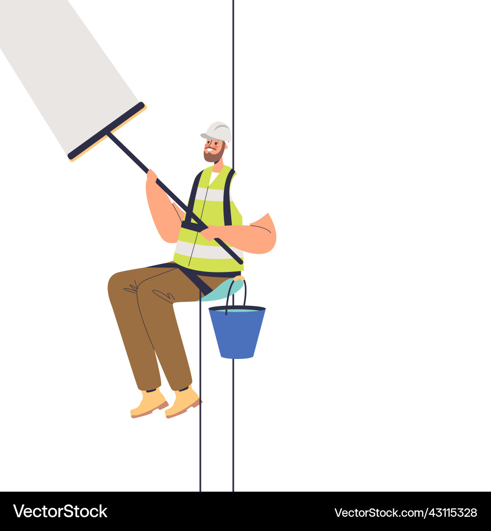 Window washer service worker clean glass wall Vector Image