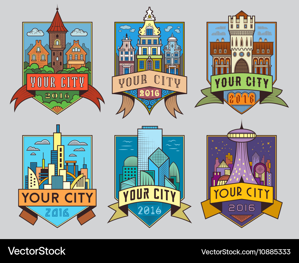City badges1 color Royalty Free Vector Image - VectorStock