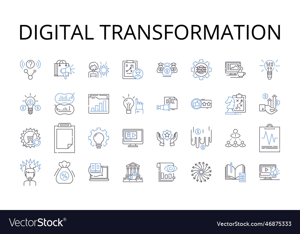 Digital transformation line icons collection Vector Image