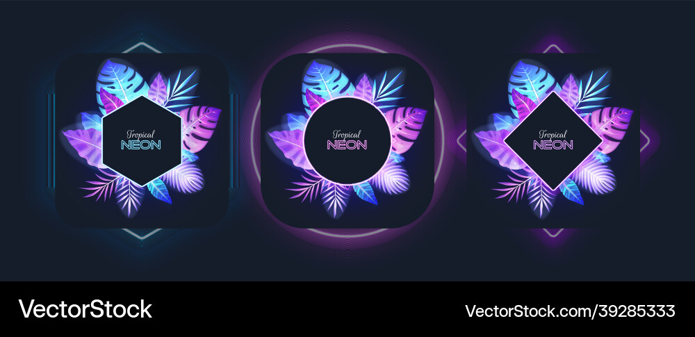 Glowing neon frames with tropical exotic plant Vector Image