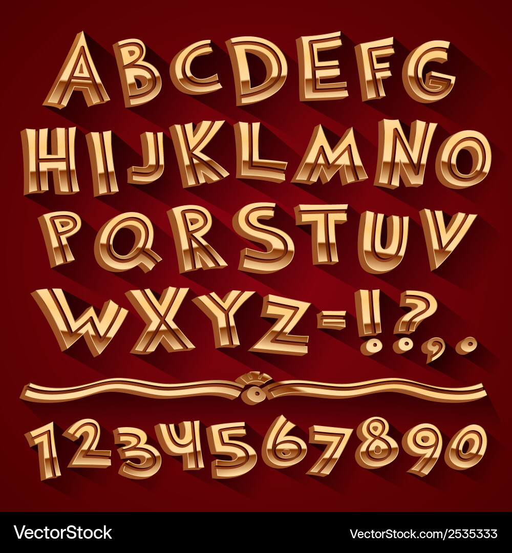 Golden Retro 3D Font with Strips on Red Background