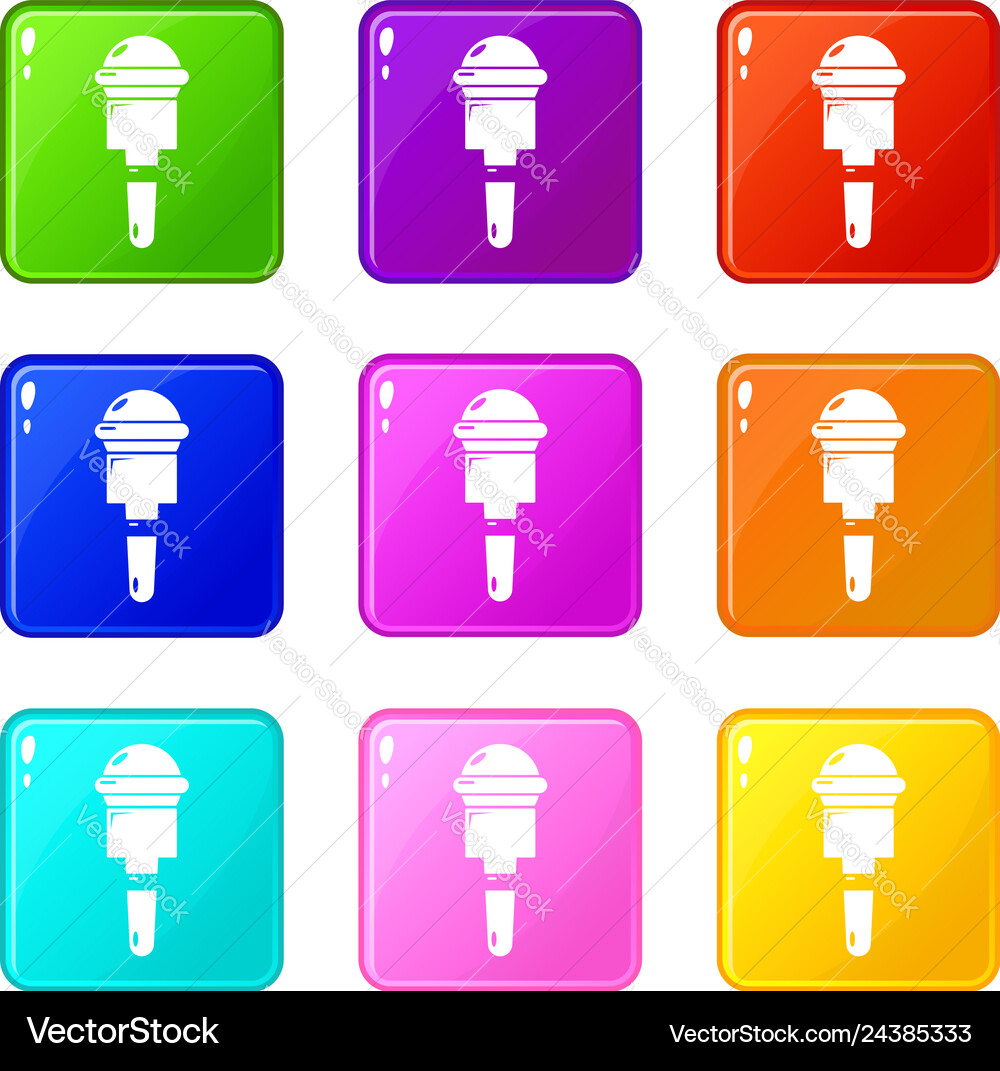 Microphone icons set 9 color collection Royalty Free Vector