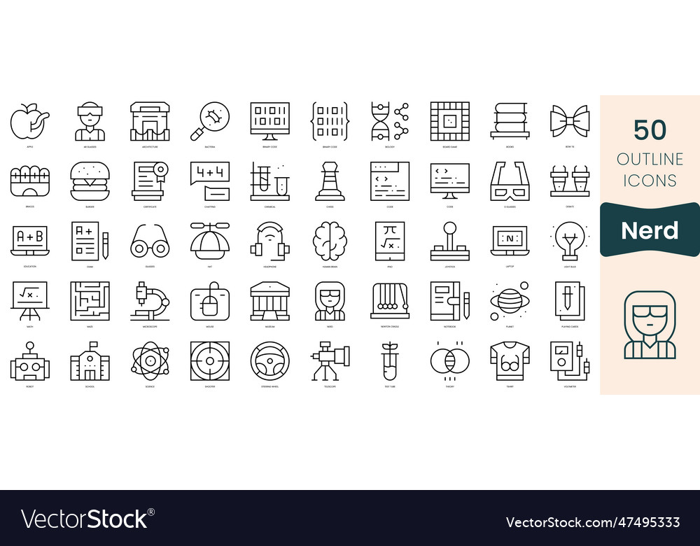 Set of nerd icons thin linear style icons pack Vector Image