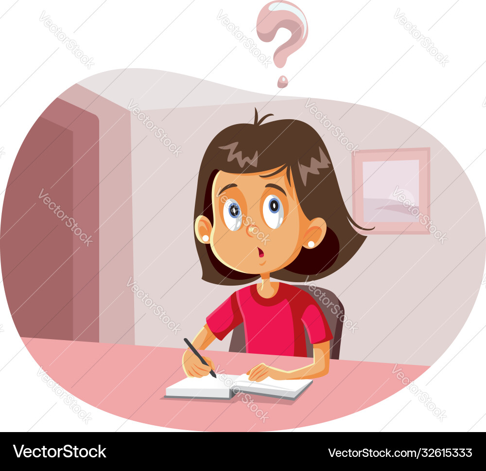 Student girl having questions doing homework Vector Image
