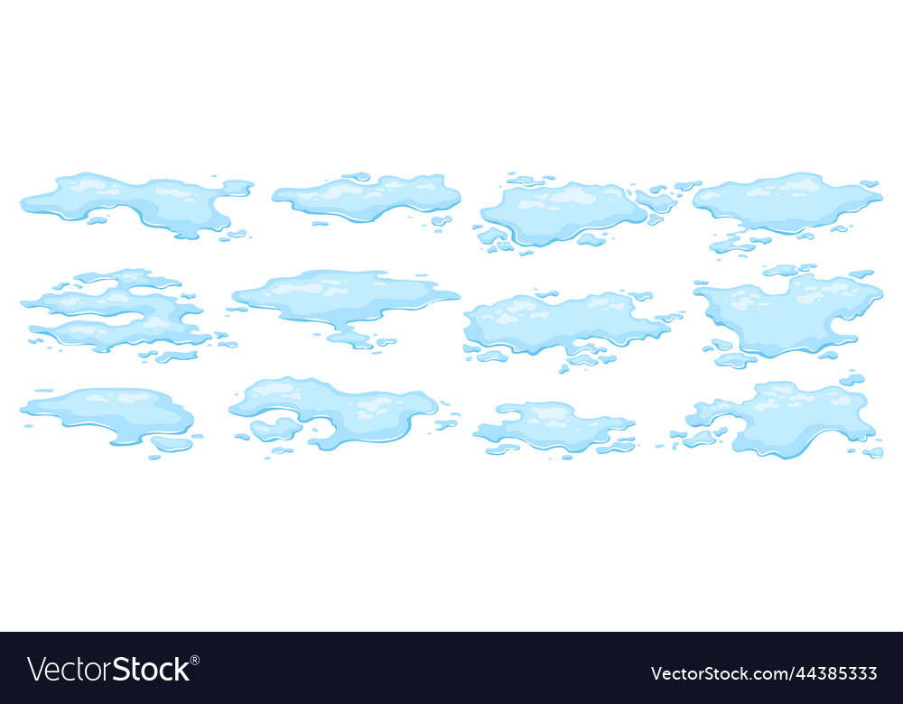 Water spill puddles set blue liquid various shape Vector Image