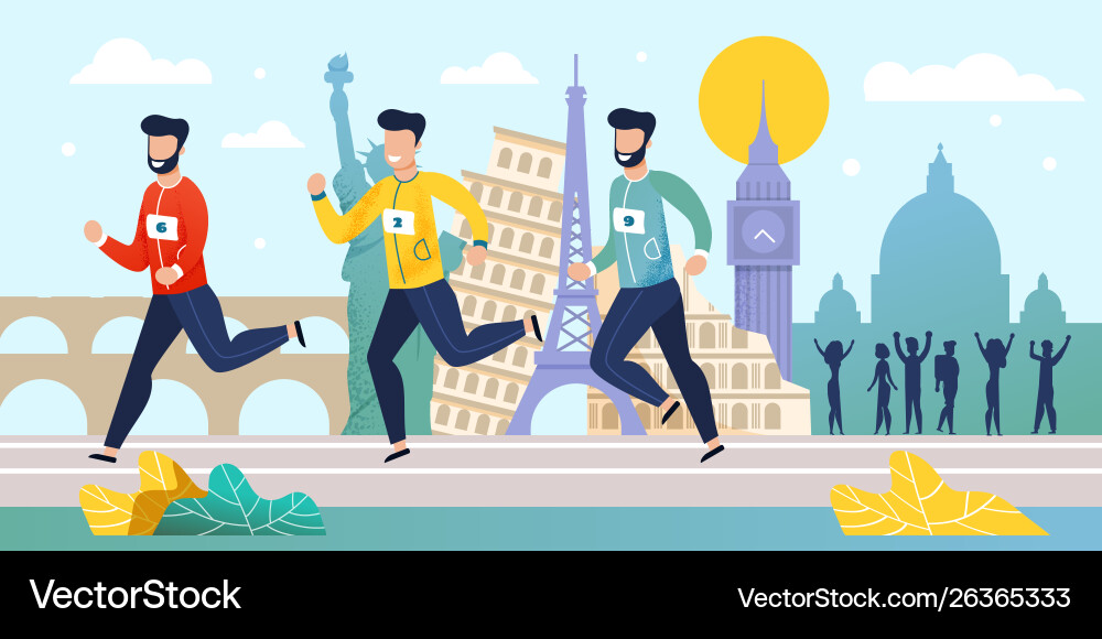 World marathon running competition flat cartoon Vector Image