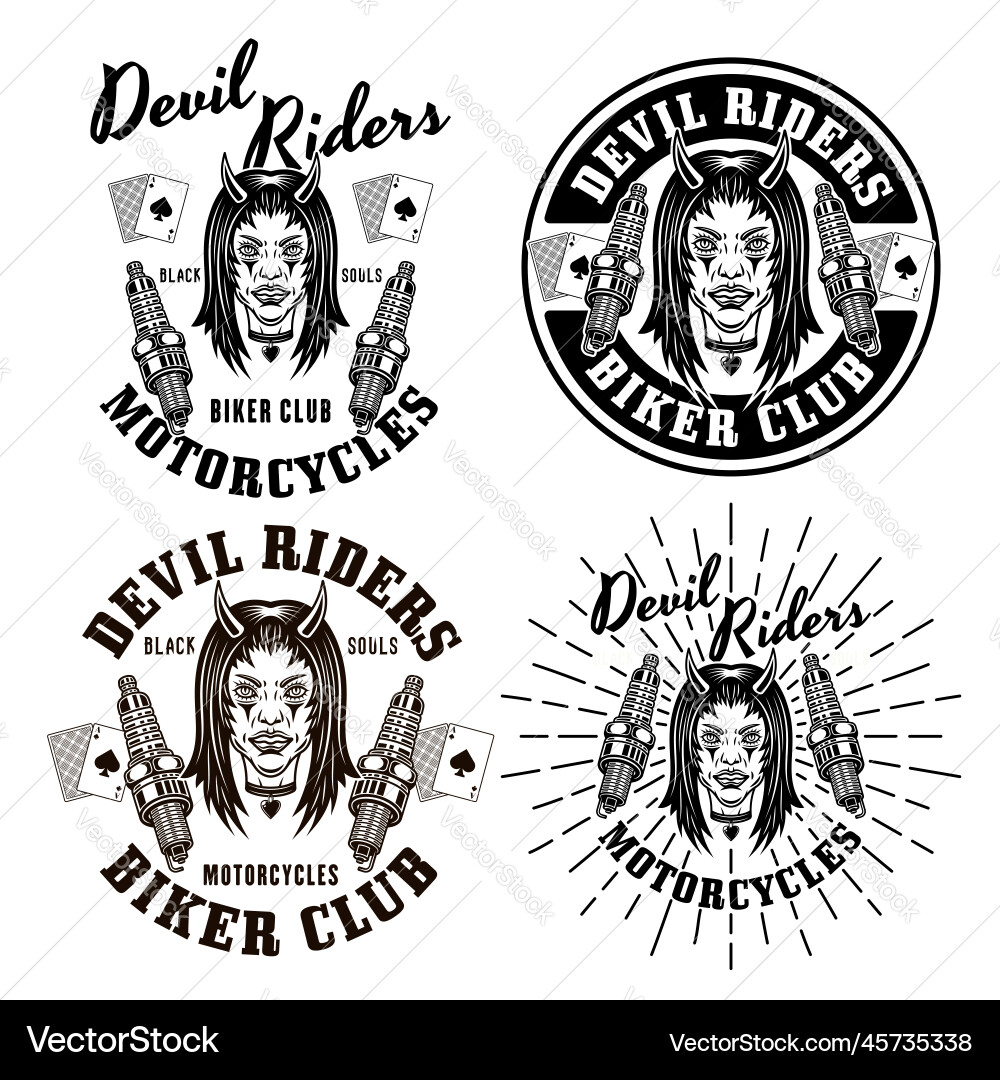 Biker club set of four emblems logos Royalty Free Vector