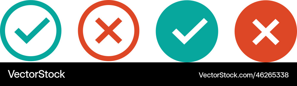 Cross and check mark icons flat round buttons set Vector Image
