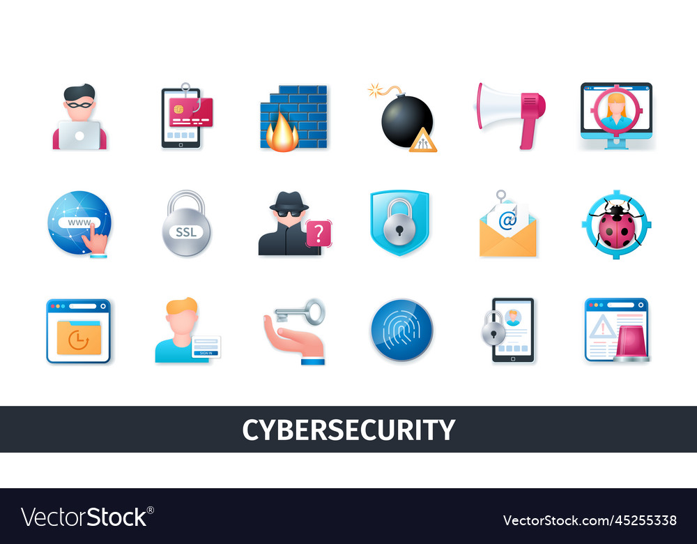 Cybersecurity 3d icon set Royalty Free Vector Image