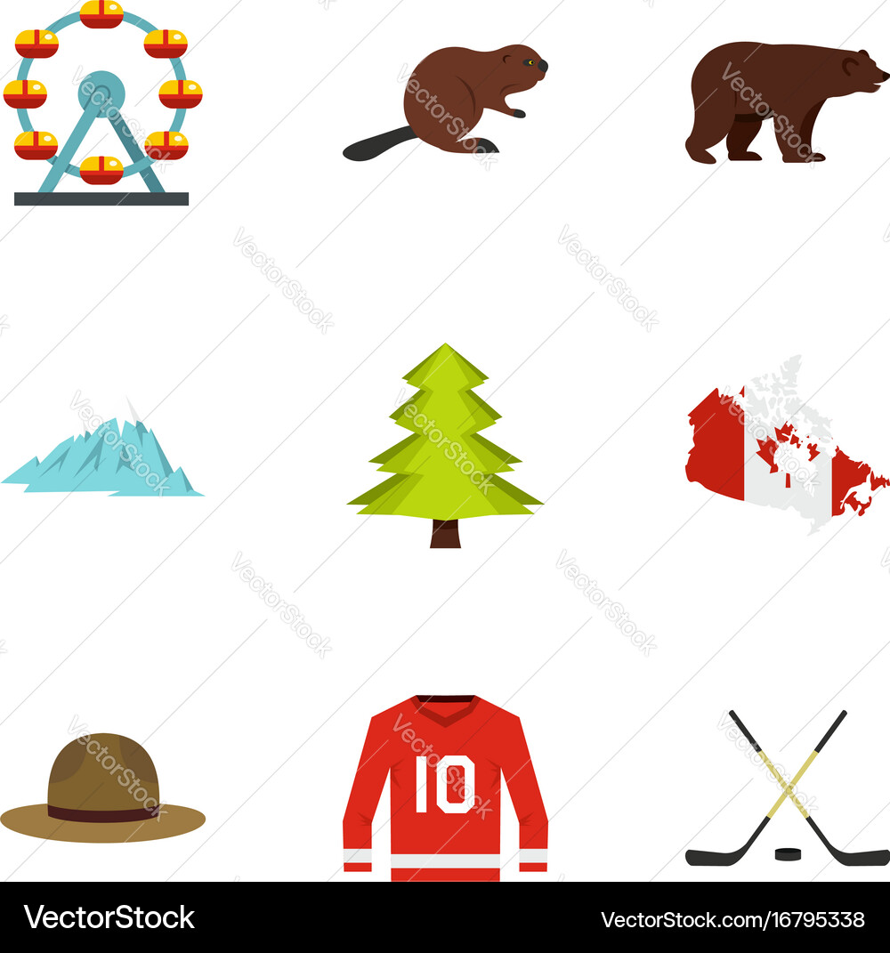 Landmarks of canada icon set flat style Royalty Free Vector